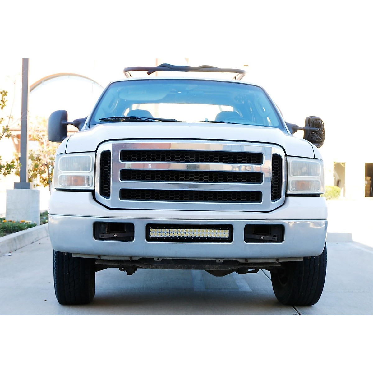 iJDMTOY Lower Grille 20-Inch LED Light Bar Compatible with 1999-2007 Ford F250 F350 Super Duty, Includes (1) 120W High Power LED Lightbar, Lower Bumper Opening Mount Brackets & On/Off Switch Wiring