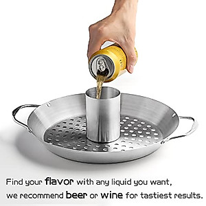 Beer Can Chicken Holder, Stainless Steel Beer Chicken Roaster Pan with Handle and Removable Canister for Grill Smoker Oven, 12 inch Vertical Poultry Roaster Rack BBQ Accessories Dishwasher Safe