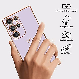SZXYCZL Compatible with Samsung Galaxy S23 Ultra 5G Case for Women Girl with Luxury Plating Full Camera Lens Protection Cute Love Plating Edge Soft TPU Anti-Fall Case for Samsung S23 Ultra-Purple
