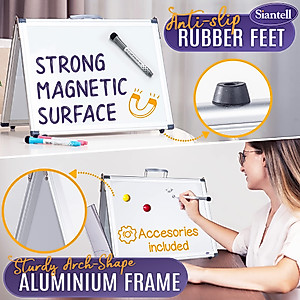 Small Dry Erase White Board – Magnetic Desktop Whiteboard - 16x12 inch 4 Sides Portable Whiteboard for Kids - Tabletop Mini Easel with Cover Bag for Office Desk, Students, Teachers