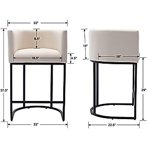 RIVOVA Contemporary Cream Linen Bar Stool, 29" Upholstered Fabric Counter Height Barstool Kitchen Counter Island Stool with Black Metal Base