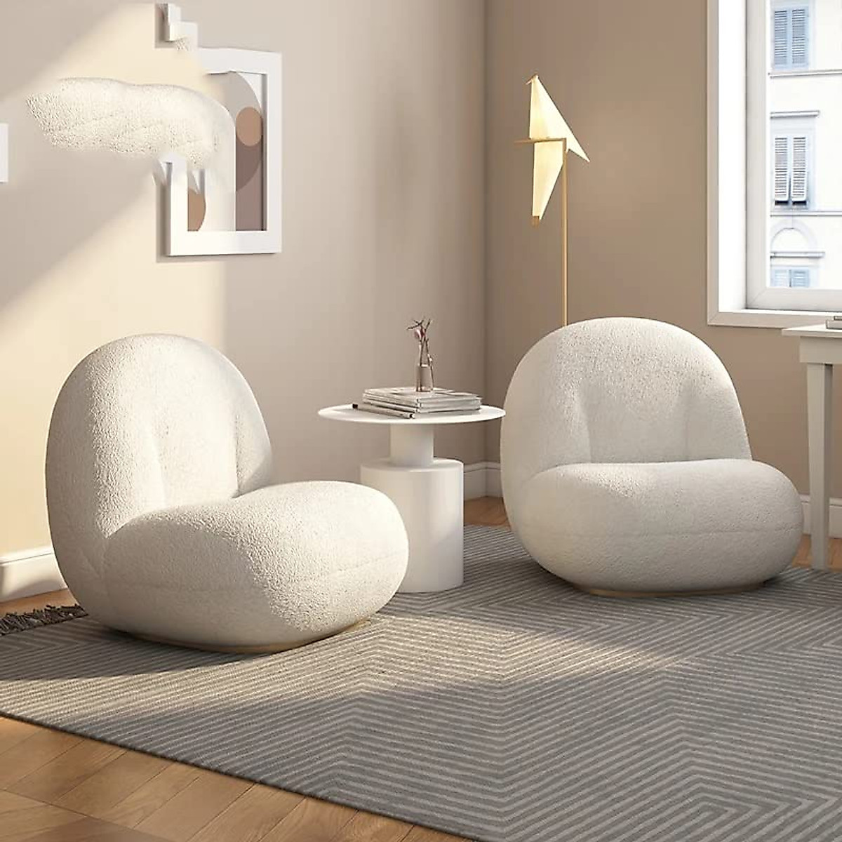 LLLY Lamb Velvet Solo Sofa White Fat Lazy Sofa Living Room Sofa