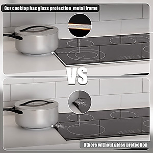 Karinear 30 Inch Electric Cooktop 4 Burners, Built-in Electric Stove top with Glass Protection Metal Frame, Expandable Burners, Multi-function Electric Ceramic Cooktop, 220-240v Hard Wire, No Plug