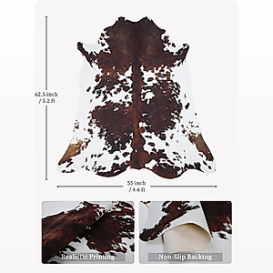 Guyekobe Cowhide Rug 5.2X4.6 ft Cow Print Rug Animal Print Area Rugs for Western Decor Western Rugs for Living Room Bedroom Decor Durable Non-Slip Cow Hide