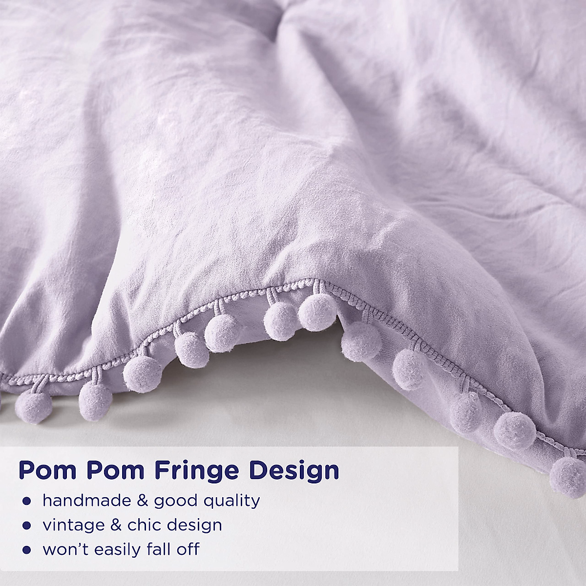 Codi Lavender Purple Boho Full/Queen Comforter Set, Aesthetic Pom Fringe Bedding for Teen Girls, Cute Soft Washed Microfiber Bed Sets, Lightweight 3pcs,1 Comforter & 2 Pillowcases (90x90 Inches)