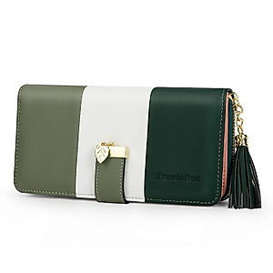 RFID Wallets for Women with Multiple Card Slots and Cellphone Compartment, Womens Wallet (green/white/green)