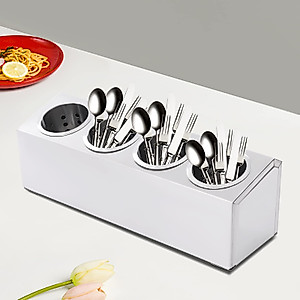 DNYSYSJ Commercial Utensil Holder, 4-Hole Stainless Steel Cylinder Flatware Silverware Utensil Holder Organizer Countertop Forks Spoons Knife Utensil Caddy Compact Cutlery Organizer