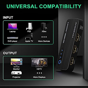 HDMI 2.1 Switch 8K, AVIDGRAM HDMI Switcher 2 in 1 Out, 2 Port 4K 120Hz Auto HDMI Selector Hub Support 8K@60Hz 48Gbps, Compatible with Xbox Series X, PS4 Pro, PS5, UHD TV, Monitor, Projector