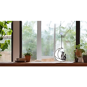 YULAIKUAI Tabby Cat Memorial Suncatcher - Handcrafted Stained Glass Memorial Gifts for Cat Lovers, American Shorthair Cat Keepsake