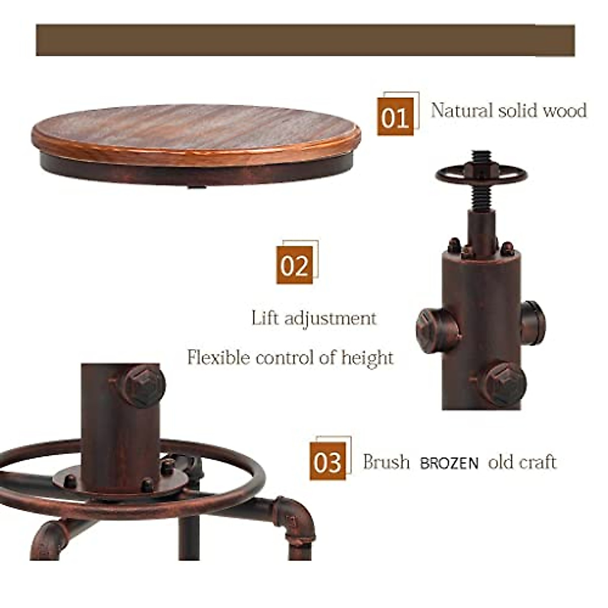 Topower American Antique Vintage Industrial bar Stool and Table Set Cafe Coffee Industrial Bar Bistro Set of 2