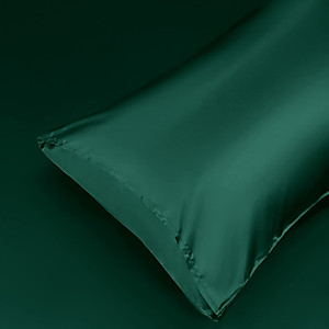 Homiest Blackish Green Satin Pillowcase for Hair and Skin, King Size Pillow Covers Luxury & Ultra Soft Pillow Cases Set of 2, Cooling Pillowcovers with Envelope Closure, Anti Wrinkle, 20 x 40 Inch