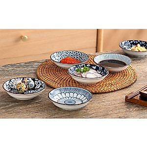 SYJAN HOME Ceramic Dipping Bowls,4 Inch Soy Sauce dish,Pinch Bowls Set of 6,Side Dishes for Snack,Sushi,Sauce,3 Oz Japanese Style Small Bowls for Side Dishes,Kitchen Prep,Vintage Blue