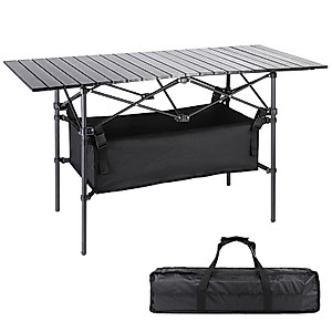 Moosinily Camping Table 4Ft Folding Table with 54 L Storage Bag Tighten Band Folding Picnic Table Aluminum Roll up Table Folding Camp Table for Outdoor Beach Grill BBQ Travel Black