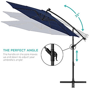 Best Choice Products 10ft Solar LED Offset Hanging Market Patio Umbrella for Backyard, Poolside, Lawn and Garden w/Easy Tilt Adjustment, Polyester Shade, 8 Ribs - Navy Blue