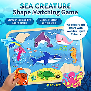 CoolToys Stack n’ Sort Toddler and Baby Learning Toys Set - 3 Fine Motor Skills Educational Toys for Toddlers, Wooden Stacking Rings, Stacking & Nesting Cups, Wooden Baby Puzzle, Ocean Theme