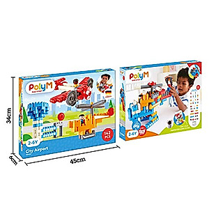 Poly M Hape City Airport | 142Piece Building Brick Airport Toy Set with Figurines & Accessories, 760023