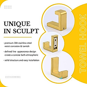 APLusee Robe Towel Hook, 304 Stainless Steel Modern L Shape Practical Coat Hook, Utility Shower Towel Hanger for Bathroom Kitchen Home Storage (Brushed Gold)