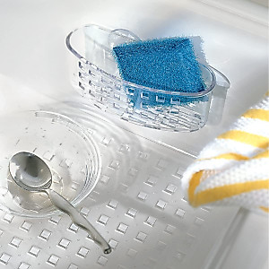 iDesign Plastic Sponge Holder Suction Cups Ideal for Kitchen Sinks and Bathroom Organization, 6.5" x 2.5" x 2.5", Clear