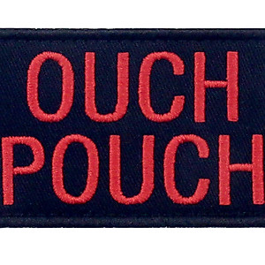 Ouch Pouch Embroidered Patch Tactical Moral Applique Fastener Hook & Loop Emblem, Red & Black