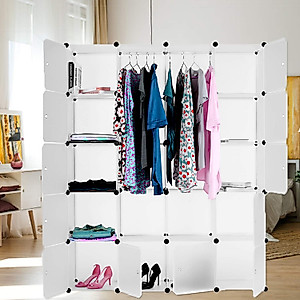 Devo Portable Wardrobe for Hanging Clothes, Cube Storage Organizer, DIY Closet Clothes Plastic Wardrobe for Space Saving (20 Cubes) with Hammer (White)
