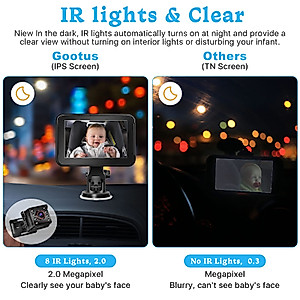 Gootus Baby Car Camera Mirror - Real 1080P Car Baby Camera with 5" AHD Monitor Night Vision, Car Mirror Baby Rear Facing Seat, Wide View Car Back Seat Camera for Newborns Infants Kids Toddlers