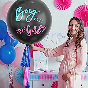 GREMAG Gender Reveal Balloon Arch, 132PCS Gender Reveal Decorations, Blue Pink White Pastel Balloons, 18 Inch Black Boy or Girl Reveal Balloon with Pink and Blue Round Confetti, for Baby Shower Supply