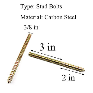 Pro Bamboo Kitchen 6pcs Self-Tapping Screw Hanger Bolts 3/8"-16 x 5" Hanger Bolts Double Headed Bolts for Furniture Wood Joint