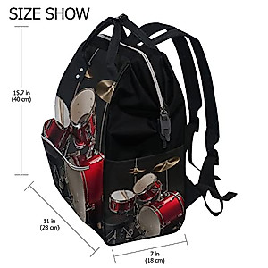 Junior Drum Kit Set in Dark Background Diaper Bag Large Multi-Function Waterproof Travel Bag, Durable Nappy Bag Zipper Casual School Backpack for Mom Dad