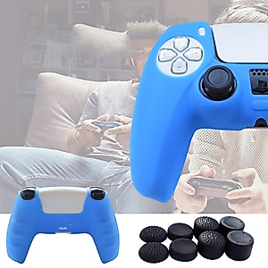 PS5 Controller Skin,Hikfly Silicone Cover for PS5 Grips PlayStation 5 Controller Cover Protector Sleeve Kits Video Games with FPS Pro Thumb Grips Caps(Blue)