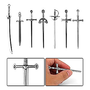 Molain Sword Bookmark Metal Bookmark- 14pcs Mini Sword Dagger Bookmark- Antique Silver Tachi Metal DIY Hanging Pendants Toy 7 Styles (Sliver)