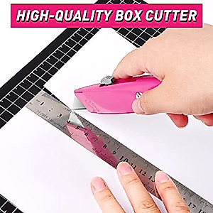 JOYUMY 2 Pack Box Cutter Sharp Utility Knife, Box Cutter Retractable Razor Knife Set, SK-5 Heavy Duty Box Knife Ideal for Cartons, Cardboard, and Boxes (Pink)