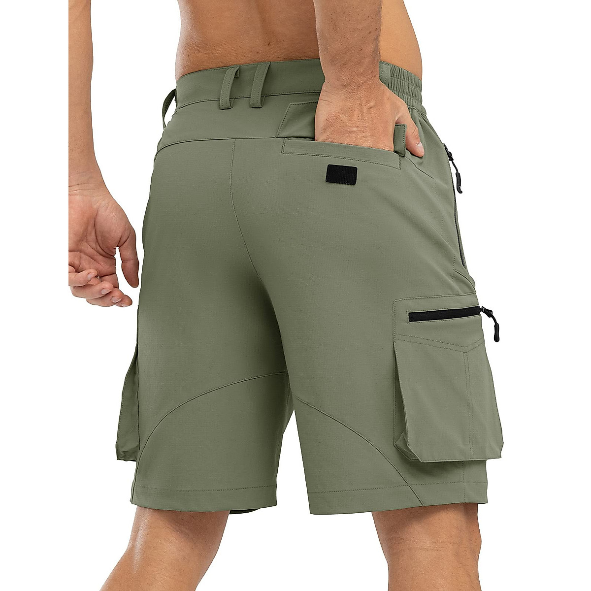 TBMPOY Men's Hiking Work Shorts Quick Dry Cargo Outdoor Athletic Short for Men Zip Pockets Camping Fishing Sage Green 34