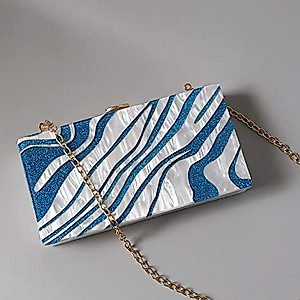 Fashion Women Stripe Bag Acrylic Blue Sequin Dinner Handbag Woman Wedding Evening Bag Trendy Party Box Clutch Purse