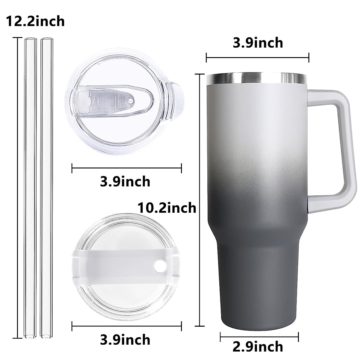 SYACOT 40 oz Tumbler with Handle and Straw Stainless Steel Insulated Tumbler Leak Proof Lid and Straw Lid Reusable Travel Mug Coffee Mug Cup Dishwasher Safe Keep Drinks Cold and Hot (Grey&Black)