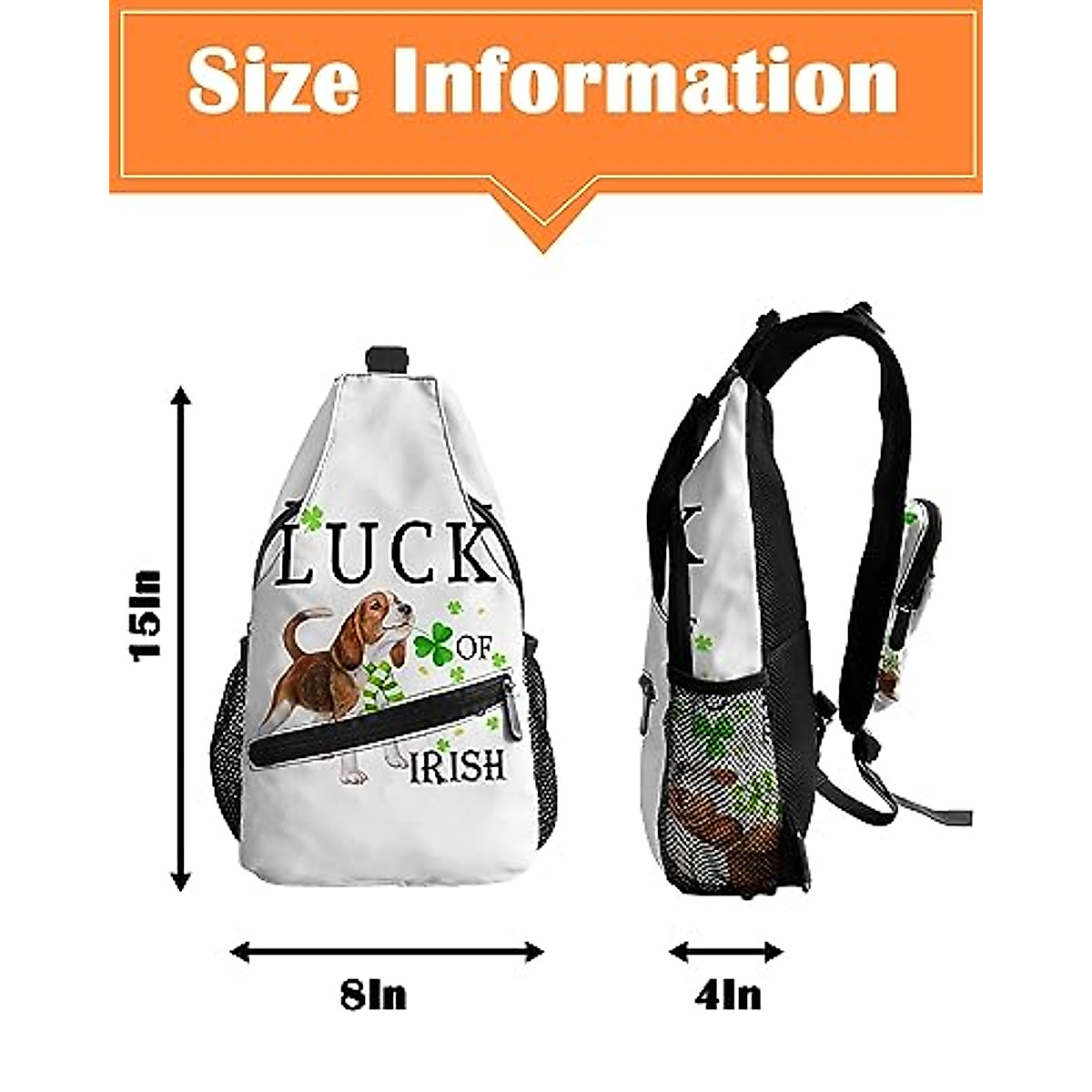 Gsypo Sling Backpack, St. Patrick's Day Shamrock Puppy White Background Waterproof Lightweight Small Sling Bag, Travel Chest Bag Crossbody Shoulder Bag Hiking Daypack for Women Men
