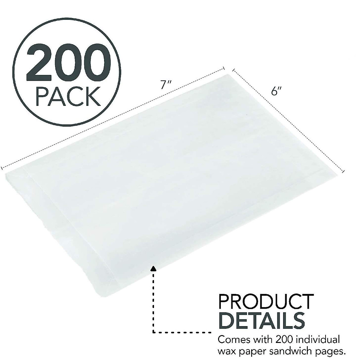 Paper Sandwich Bags Bulk Wax Paper (200 Pack) 7" x 6" x 1" Wet Wax Paper Bags - Food Grade Grease Resistant Wax Bags - White Glassine Bags - Paper Bags for Bakery Cookies, Candy, Snacks, French Fries