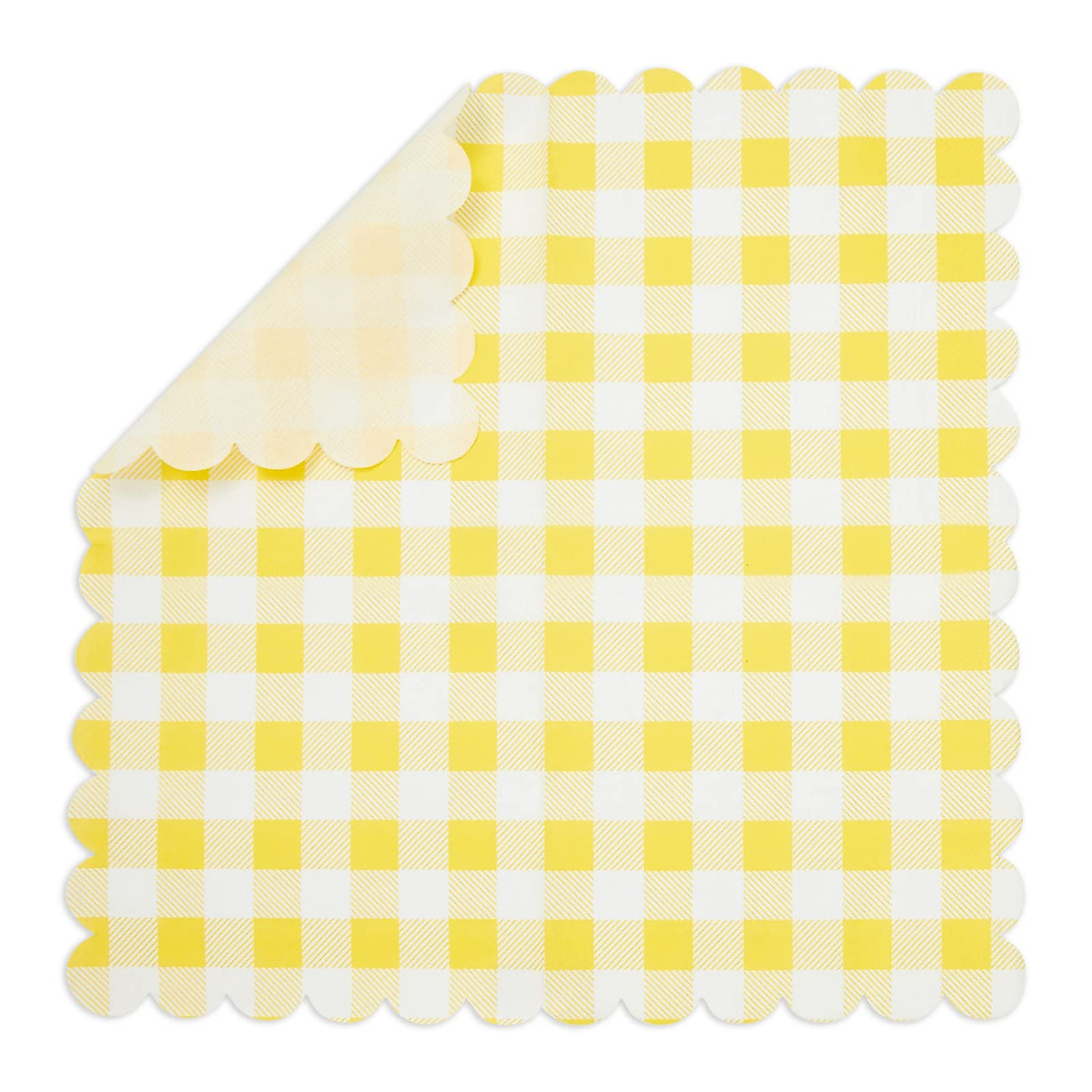 BLUE PANDA Yellow Plaid Paper Napkins for Birthday Party, Wedding - 6.5 x 6.5 Inch - 100 Pack - Yellow Disposable Checked Napkins