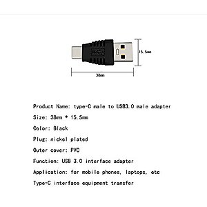 rgzhihuifz Type-C Male to USB3.0 Male Adapter，USB C to USB A 5G 3A Converter, USB 3.1 AM to CM Support Data Synchronization and Charging, Suitable for Mobile Phones, Computers,2-Pack
