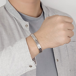 H&Beautimer 925 Sterling Silver Bracelet 7.8-9.3MM Pattern Bracelet For Women Men-Party Charm Jewelry Gift-Unisex Original Silver Open Bangle Free Adjustment (Width 9.3MM, Free Adjustment)