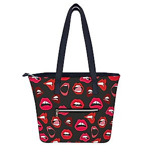 Mouth Red Sexy Lips Women's Tote Bag PU Leather Shoulder Bag Handbags Purse For Work Shopping Travel