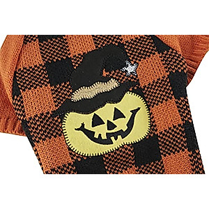 Orange Black Plaid Pet Halloween Holiday Clothes Pumpkin Dog Sweater for Small Dogs, Small (S) Size
