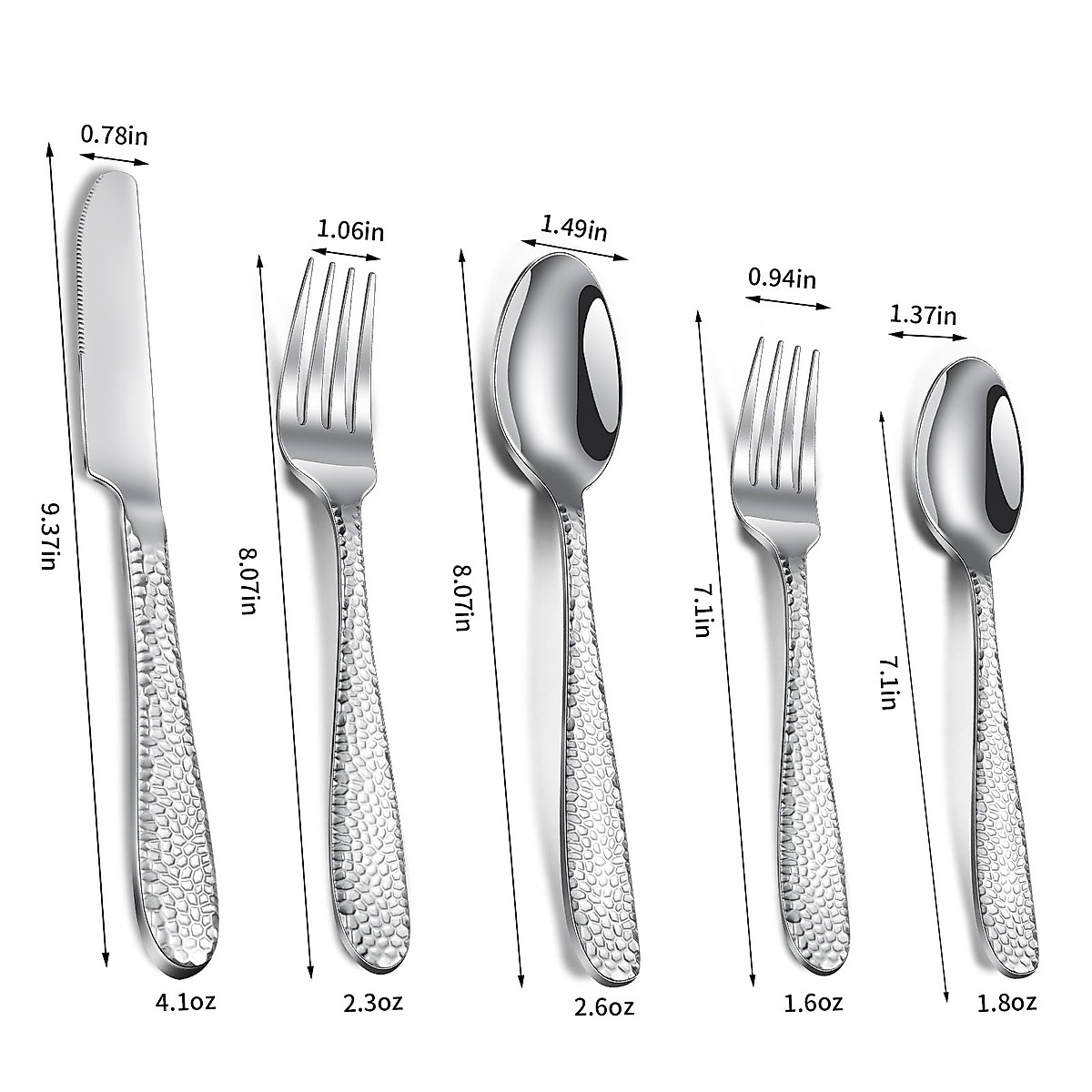 20-Piece Silverware Set, Hammered Stainless Steel Flatware Set, Heavy Duty Cutlery Set Service for 4, Mirror Polished, Smooth Edges, Utensil Set for Home and Restaurant, Dishwasher Safe