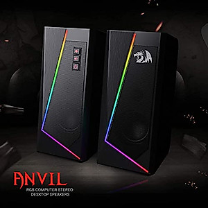 Redragon GS520 RGB Desktop Speakers, 2.0 Channel PC Computer Stereo Speaker with 6 Colorful LED Modes, Enhanced Sound and Easy-Access Volume Control, USB Powered w/ 3.5mm Cable