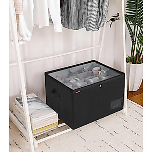 Livelab Foldable Shoe Organizer, Space Saving Fabric Shoe Holder for Closet, Adjustable Dividers for Shoe Storage Bins with Clear Cover & Bottom Support, Shoe Cube Organizer Up to 16 Pairs (Black)