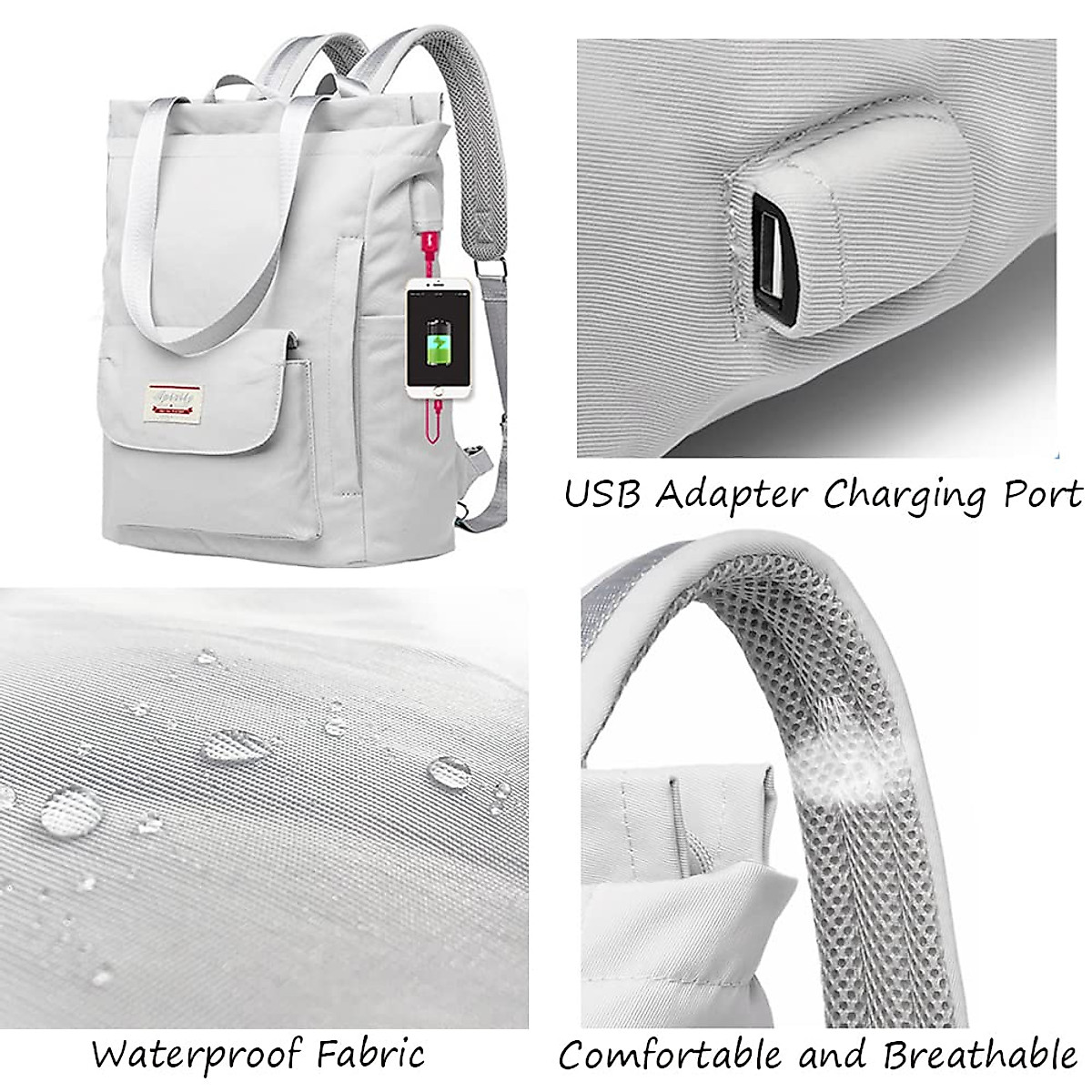 Rocking horce Women's Convertible Daypack Laptop Backpack Wide Top Open backpack Tote Bag Casual Daypack For Work (BLACK-2)