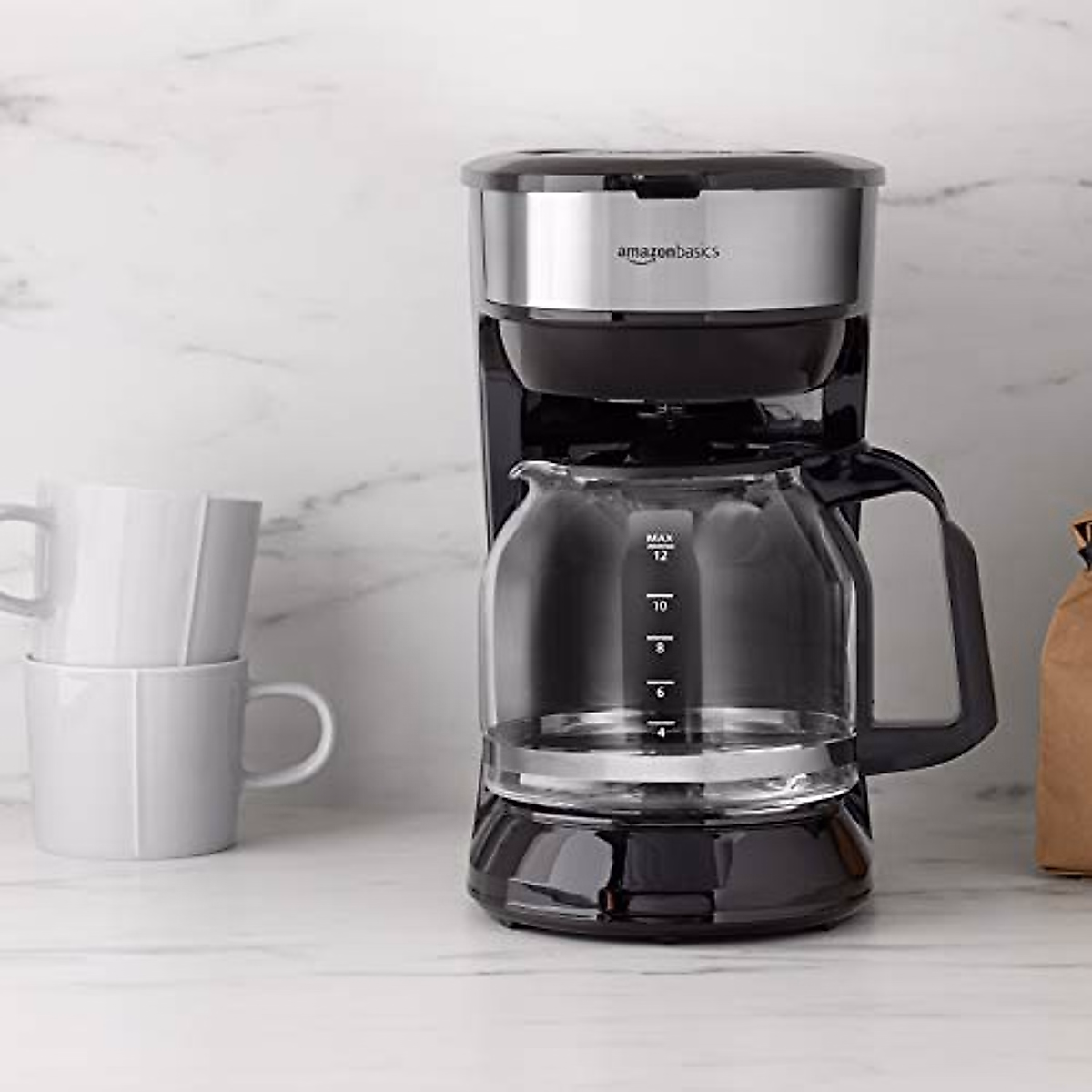 Amazon Basics 12 Cup Coffee Maker With Reusable Filter, Black & Stainless Steel