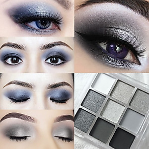 MEICOLY Black Smokey Eye shadow Palette, Eye Black 9 Colors Gray Silver White Matte Glitter Eyeshadow Palette,Pressed Shimmer Pigmented Halloween Goth Pallet Nake Eye Shadow sombras de ojos
