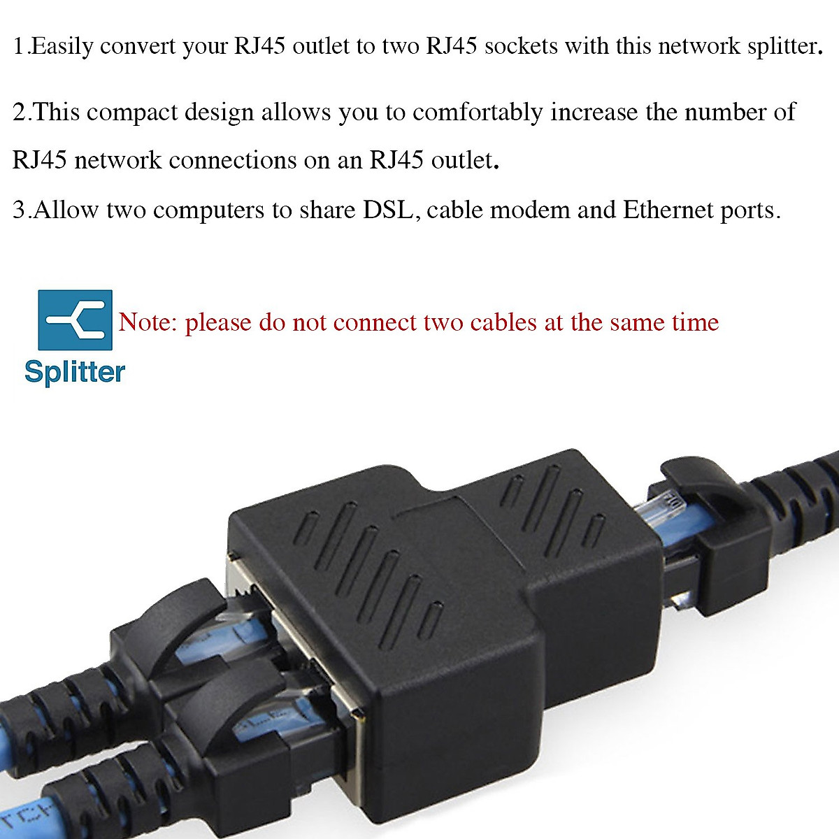 RJ45 Splitter, DISDIM RJ45 Adapter 1 to 2 Ethernet Splitter 8P8C Extender Plug LAN Connector with Shield [Anti-Signal Interference] Compatible with Cat 5/ Cat5e / Cat 6 / Cat7 Network Cable
