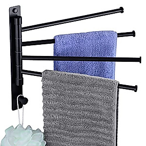 DIKUROOMS Swivel Towel Bars SUS 304 Stainless Steel 4-Arm for Bathroom Wall Mounted Swivel Towel Rack with Hooks Towel Hanger Space Saving Organizer Holder,Matte Black