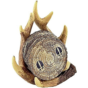 Bellaa 23295 Drink Coaster Set Old West Deer Antler Home Decor Table Beverage Coasters Holder Set 5 Pcs Outdoors Rustic Cabin Theme Lodge Mountain Man Cave Art